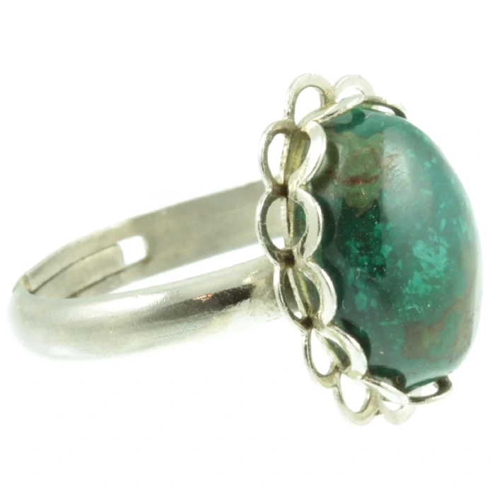 Retro Green Jasper Silver Ring